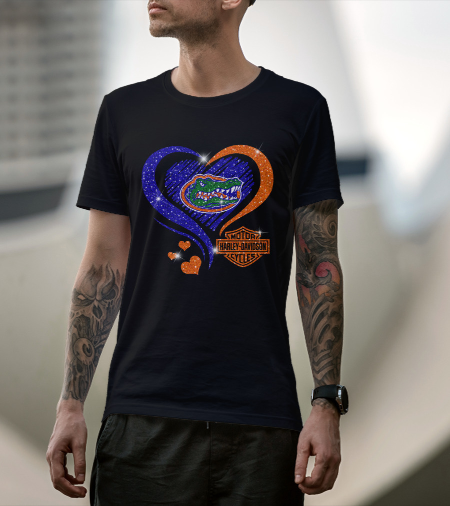 Florida Gators Harley Davidson Heart Glitter T-Shirt