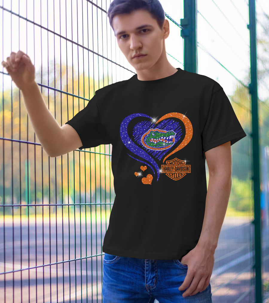 Florida Gators Harley Davidson Heart Glitter T-Shirt