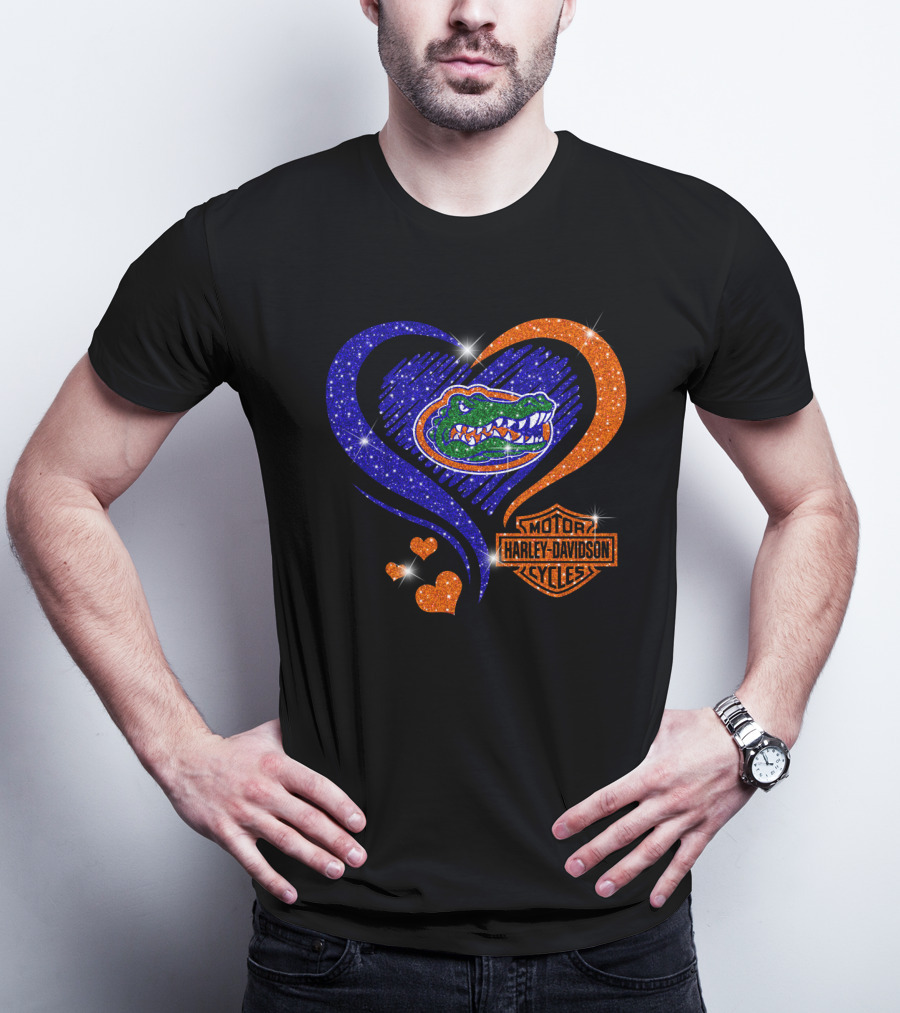 Florida Gators Harley Davidson Heart Glitter T-Shirt