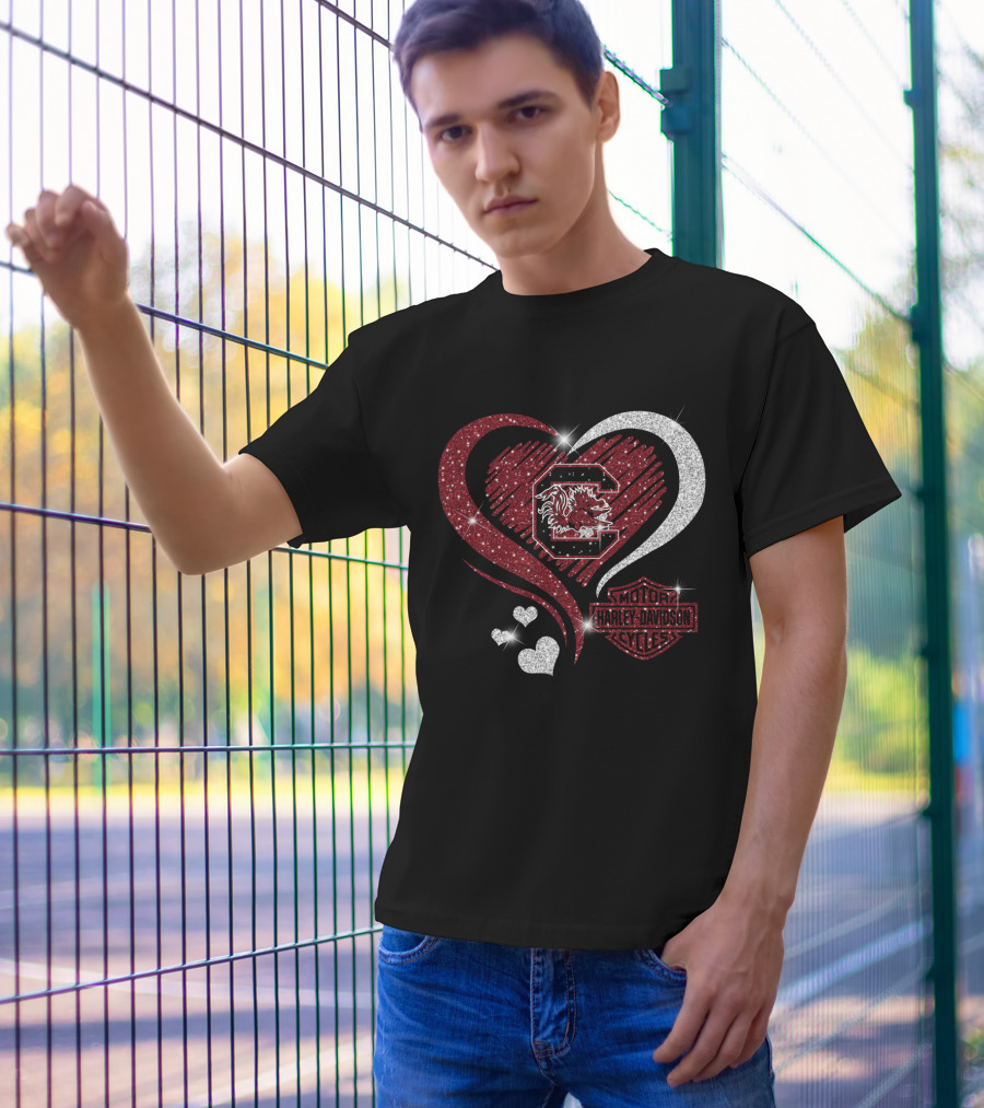 Ll Ncaa South Carolina Gamecocks Heart Harley Davidson Styles T-Shirt