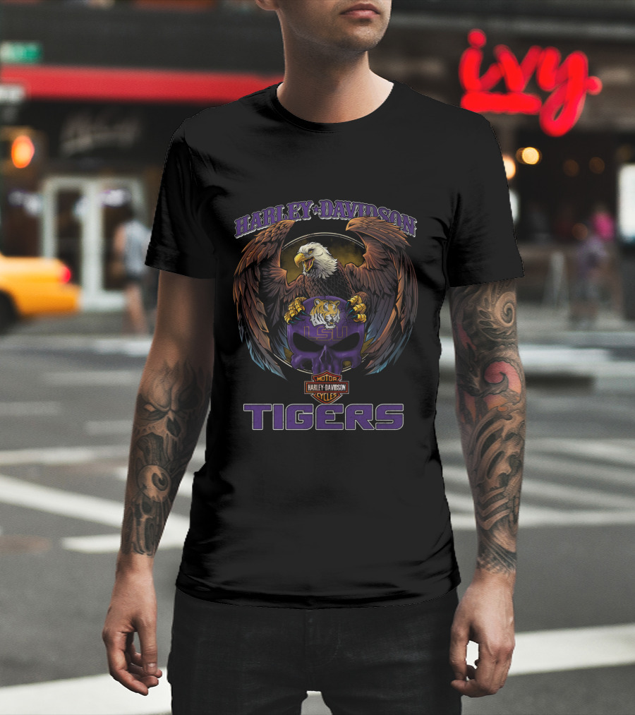 Harley Davidson Lsu Tigers Motorcycles Eagle Badge T-Shirt