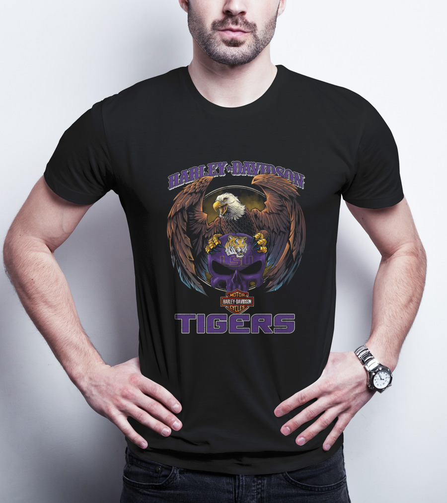 Harley Davidson Lsu Tigers Motorcycles Eagle Badge T-Shirt