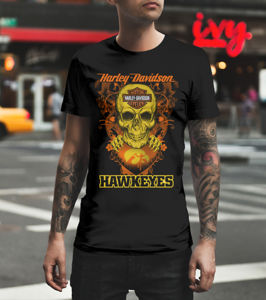 Harley Davidson Motor Cycles Skull Iowa Hawkeyes T-Shirt