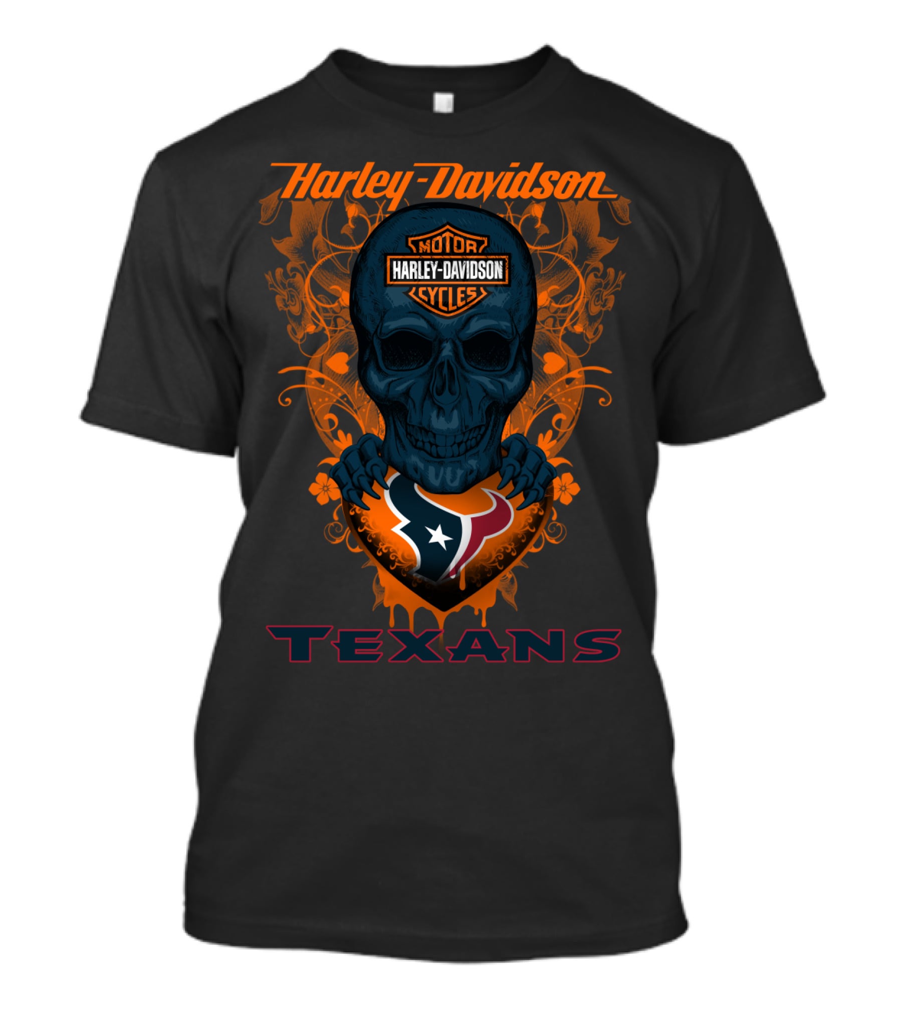 Harley Davidson Motor Cycles Houston Texans Skull T-Shirt