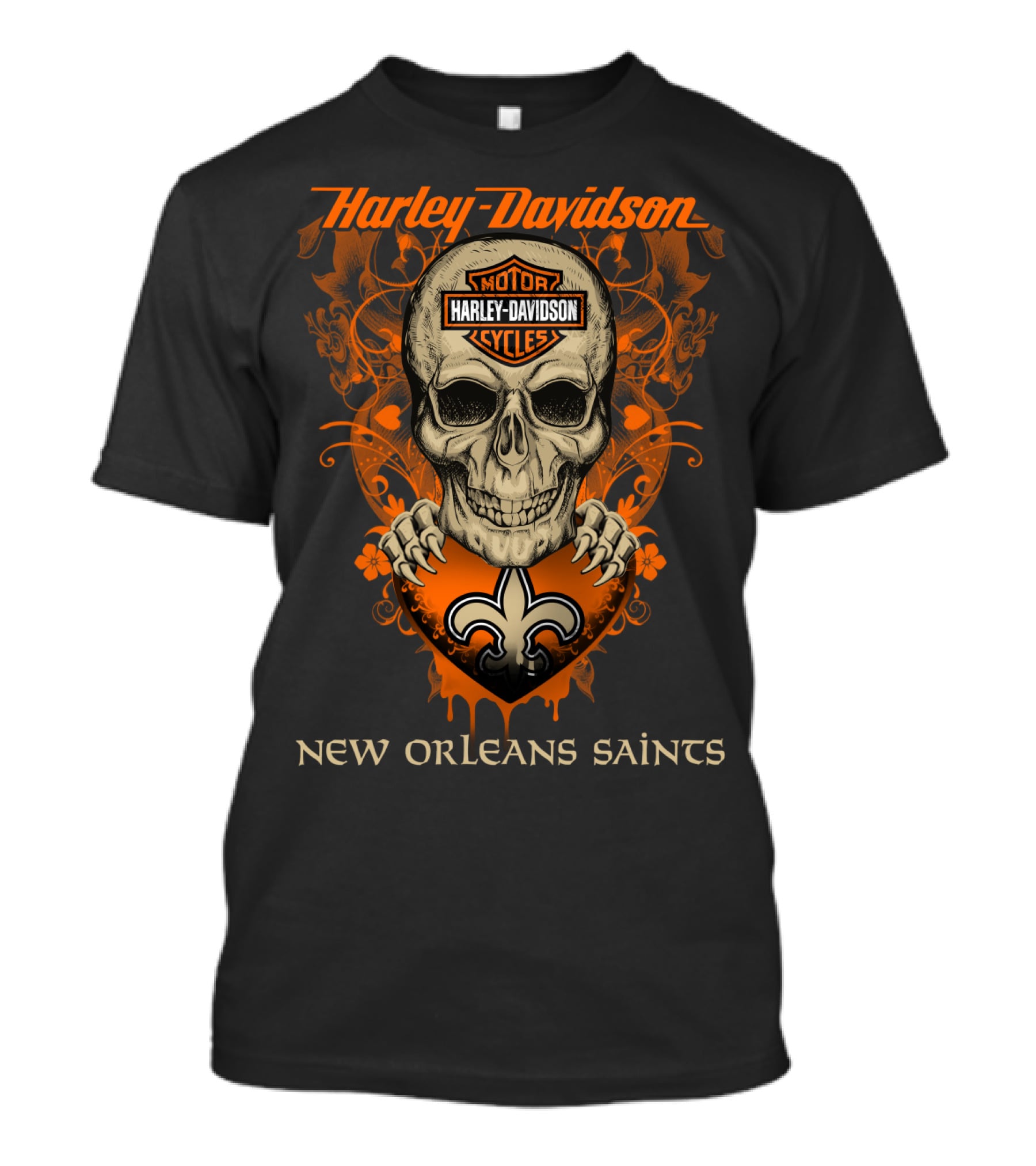 Harley Davidson New Orleans Saints Skull And Fleur-De-Lis T-Shirt