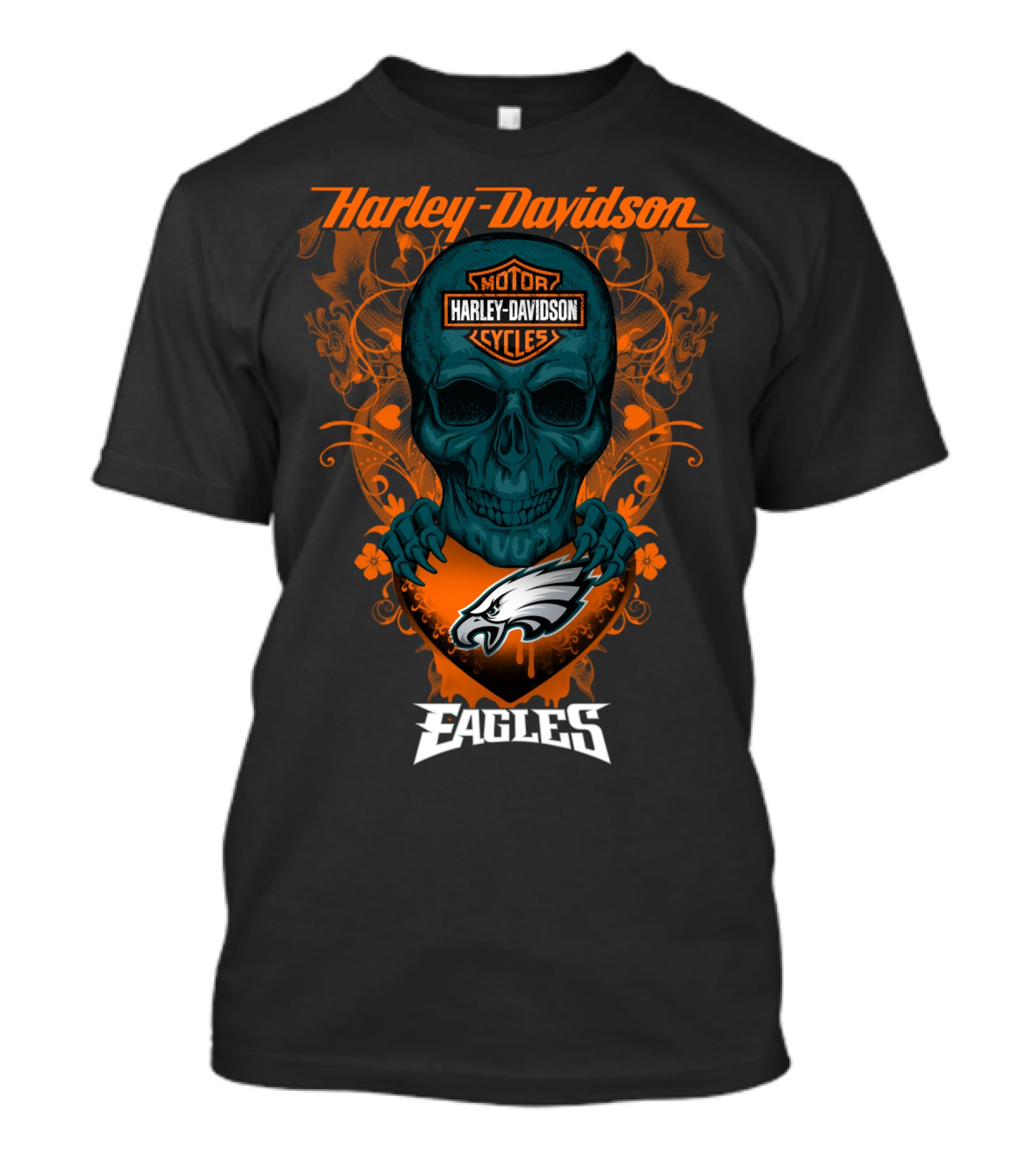 Harley Davidson Motorcycles Skull Philadelphia Eagles T-Shirt