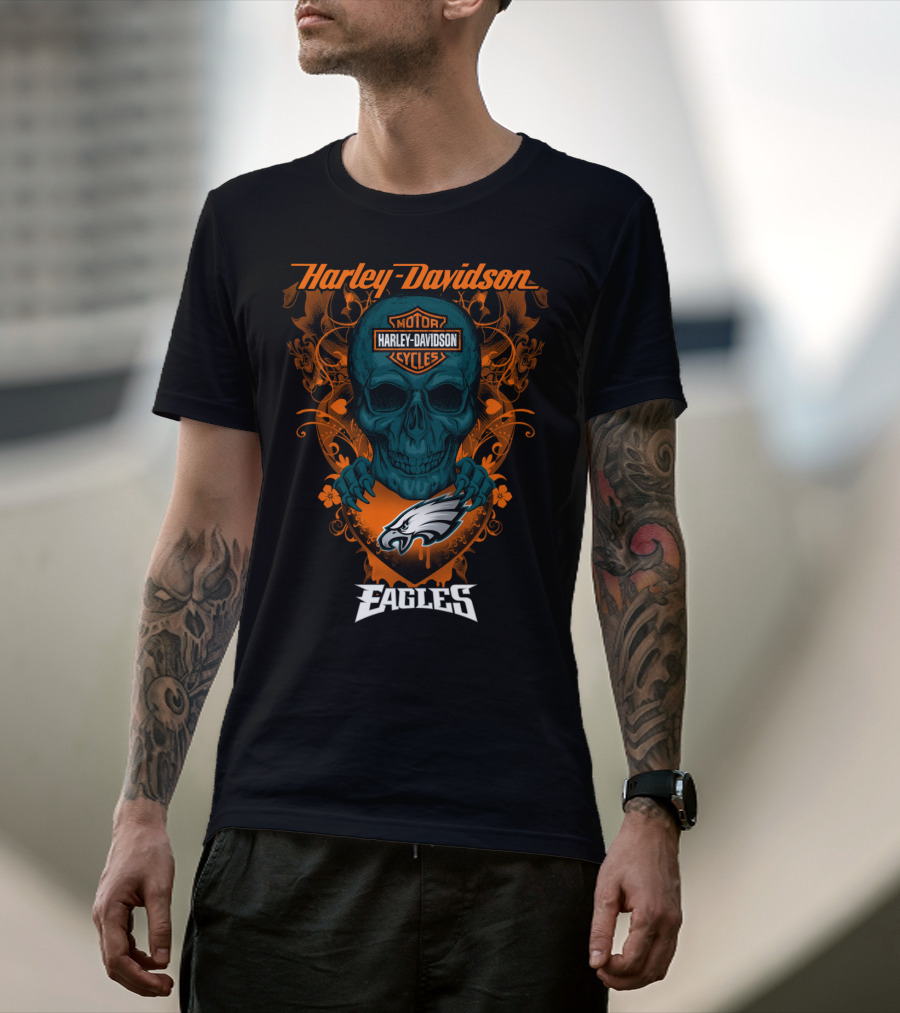 Harley Davidson Motorcycles Skull Philadelphia Eagles T-Shirt