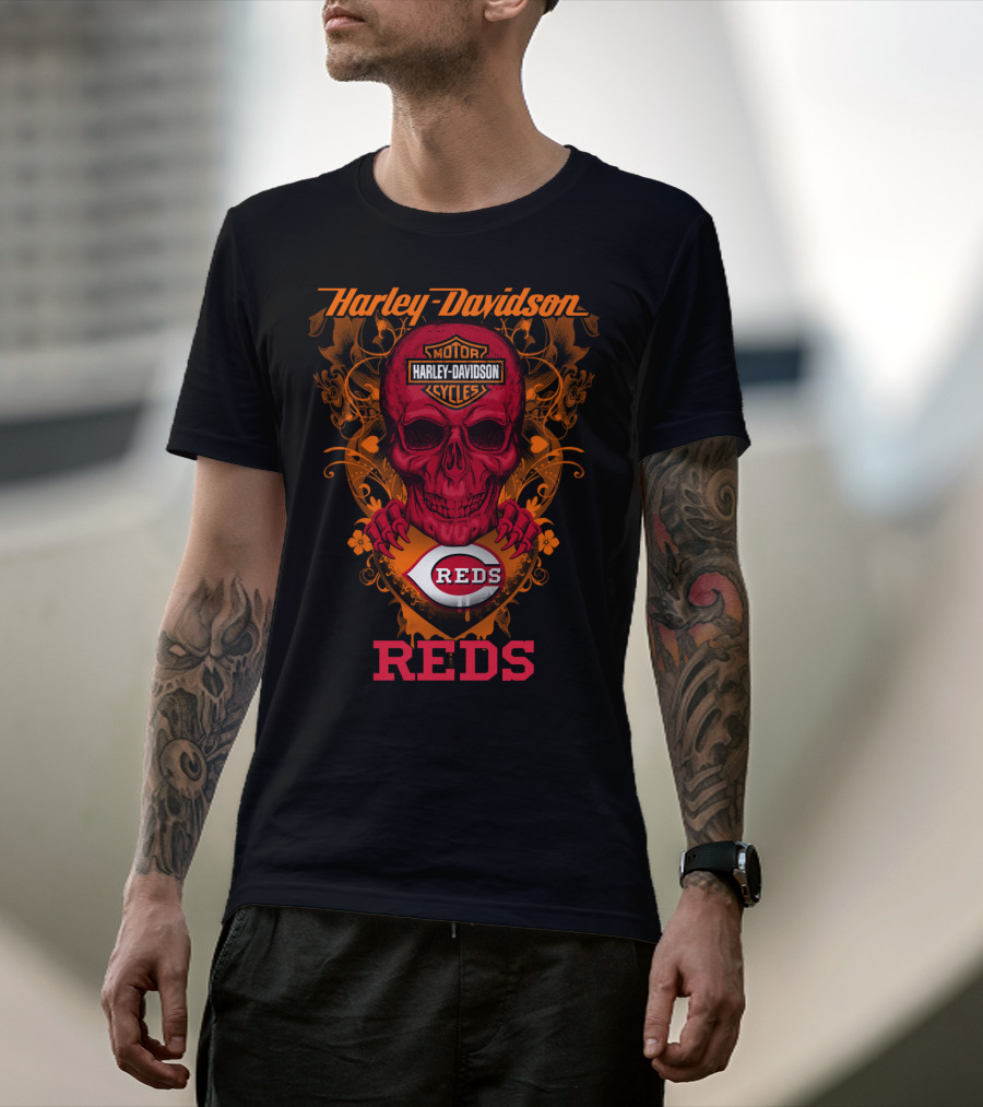 Harley Davidson Motor Cycles Reds Cincinnati Mlb T-Shirt
