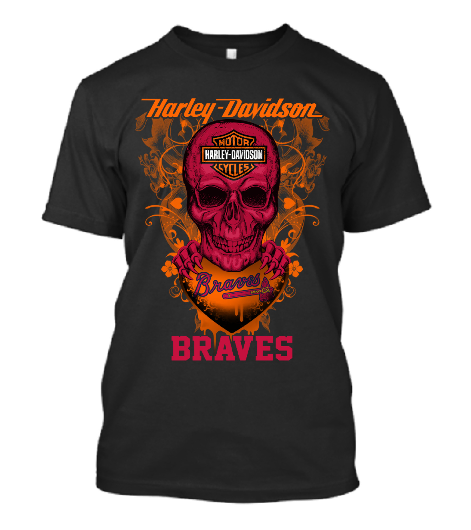 Harley Davidson Braves Skull Design With Motor Cycles T-Shirt
