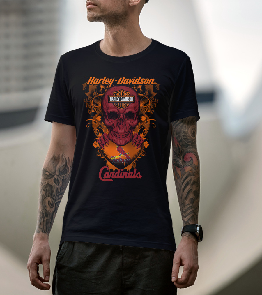 Harley Davidson Motor Cycles St Louis Cardinals Skull T-Shirt