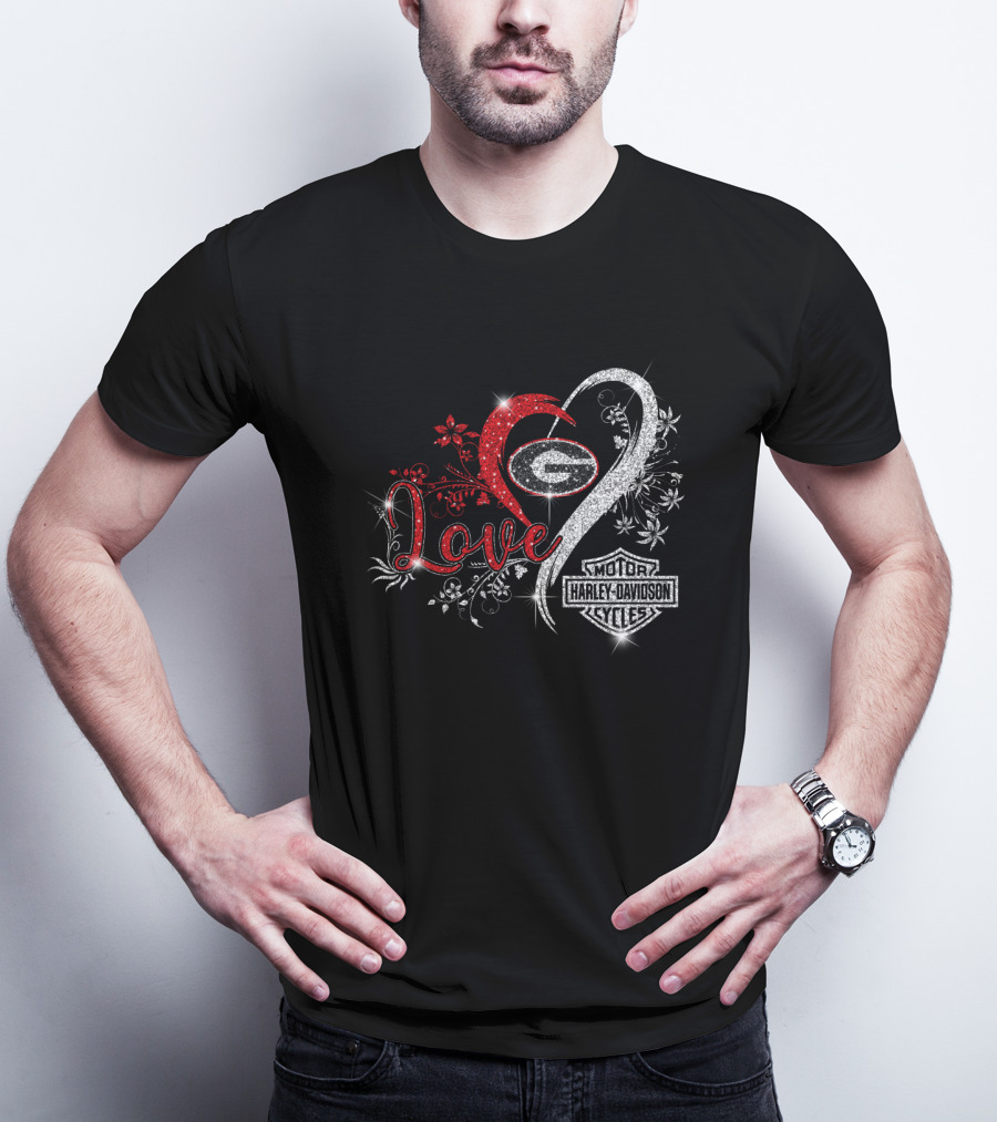 Love Georgia Bulldogs Harley Davidson Infinity Heart T-Shirt