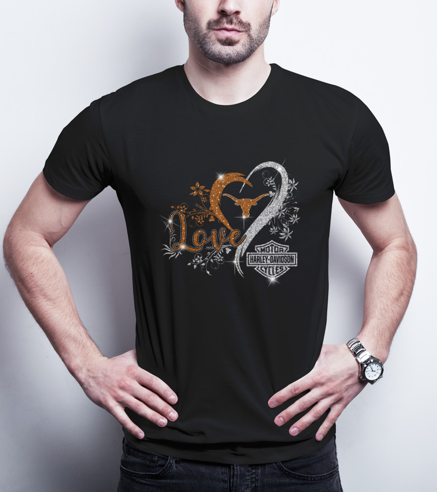 Love Texas Longhorns Harley Davidson Cycles T-Shirt