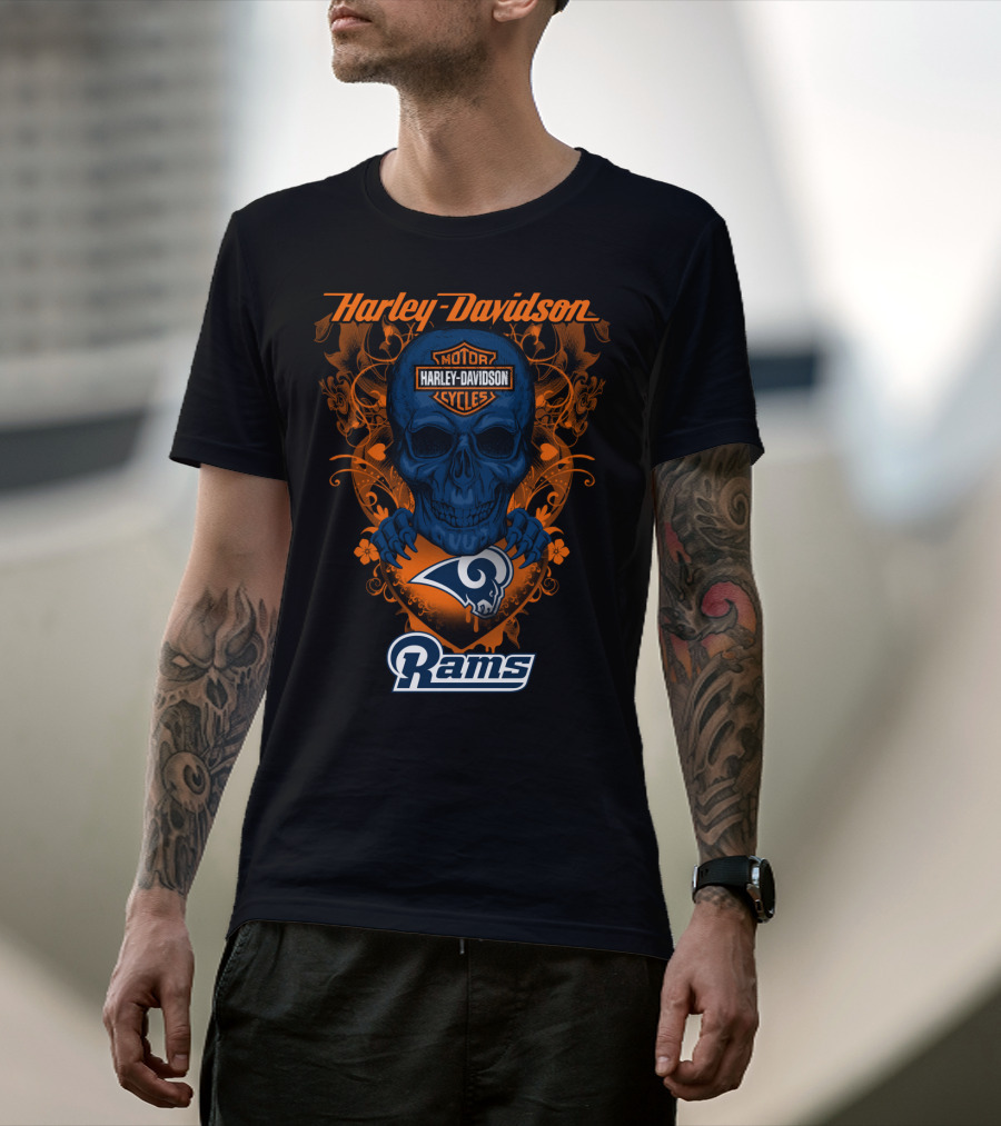 Harley Davidson Motorcycles Skull Los Angeles Rams T-Shirt