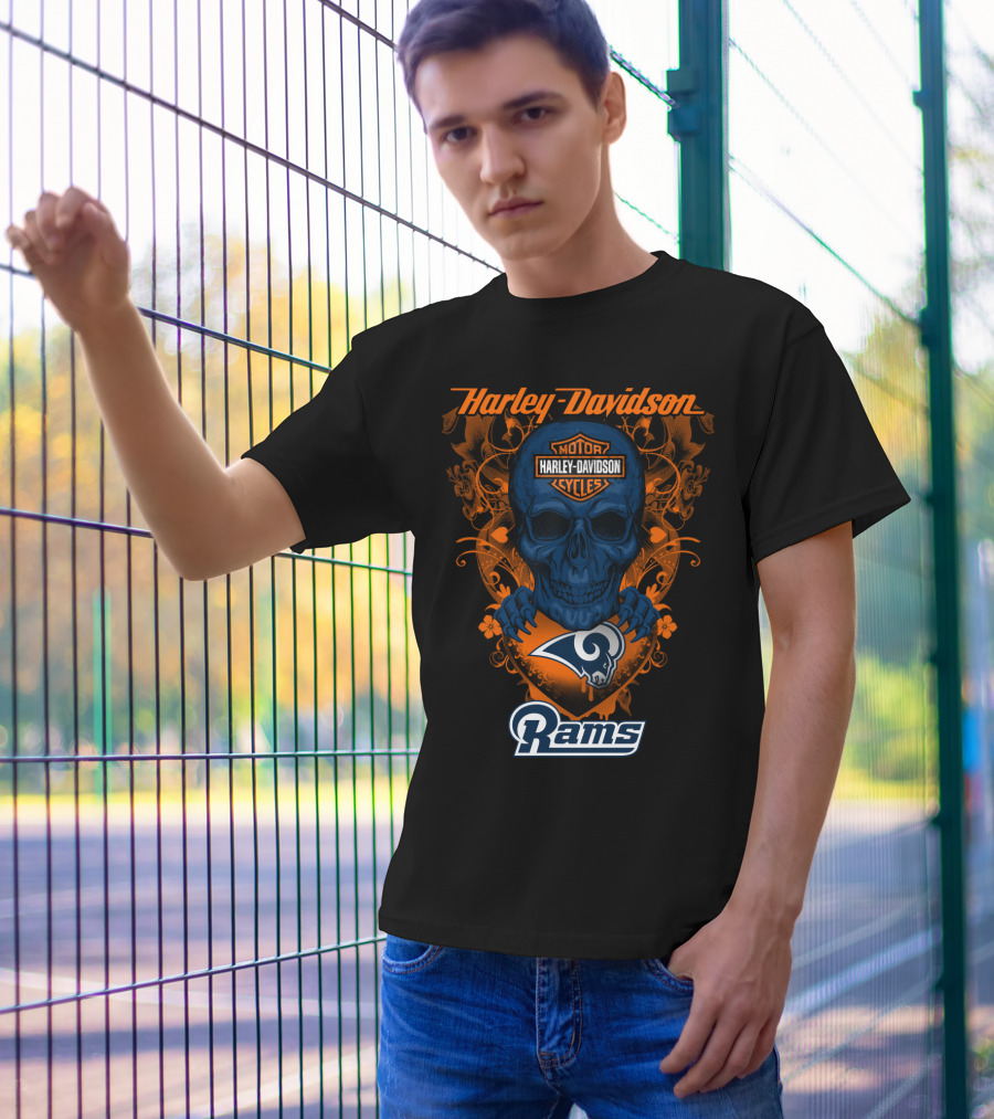 Harley Davidson Motorcycles Skull Los Angeles Rams T-Shirt