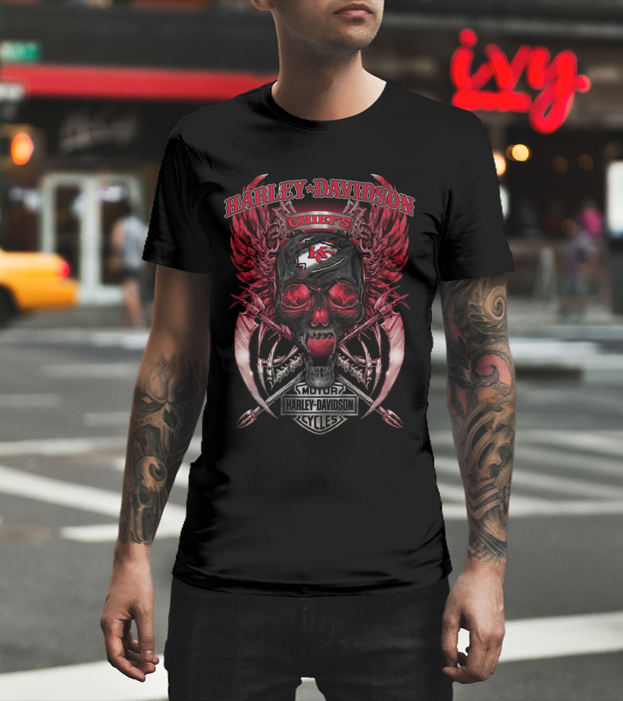 Harley Davidson Kansas City Chiefs Skull Motorcycle Cycles T-Shirt