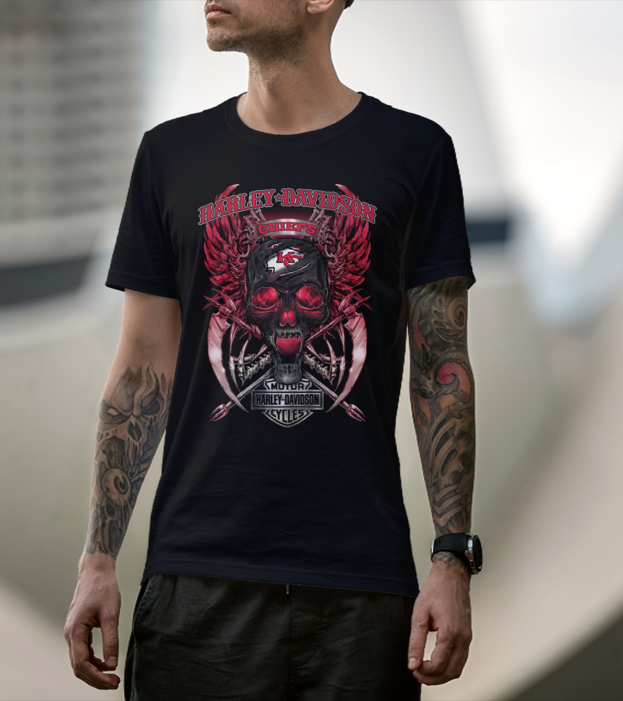 Harley Davidson Kansas City Chiefs Skull Motorcycle Cycles T-Shirt