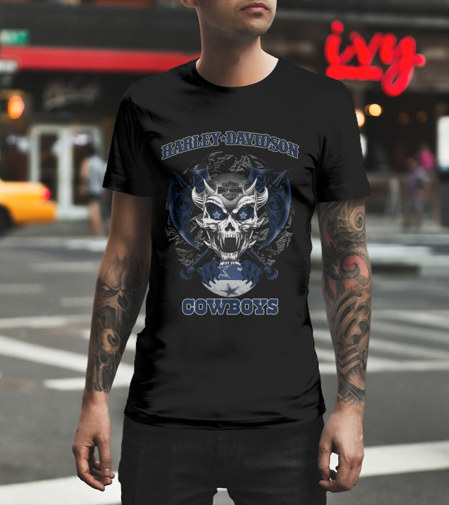 Harley Davidson Motor Cowboys Skull Dallas Cowboys T-Shirt