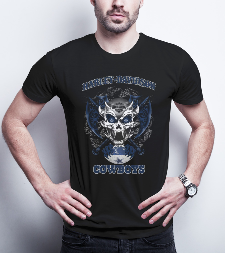 Harley Davidson Motor Cowboys Skull Dallas Cowboys T-Shirt