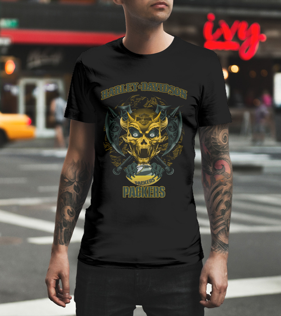 Harley Davidson Motorcycles Packers Skull T-Shirt
