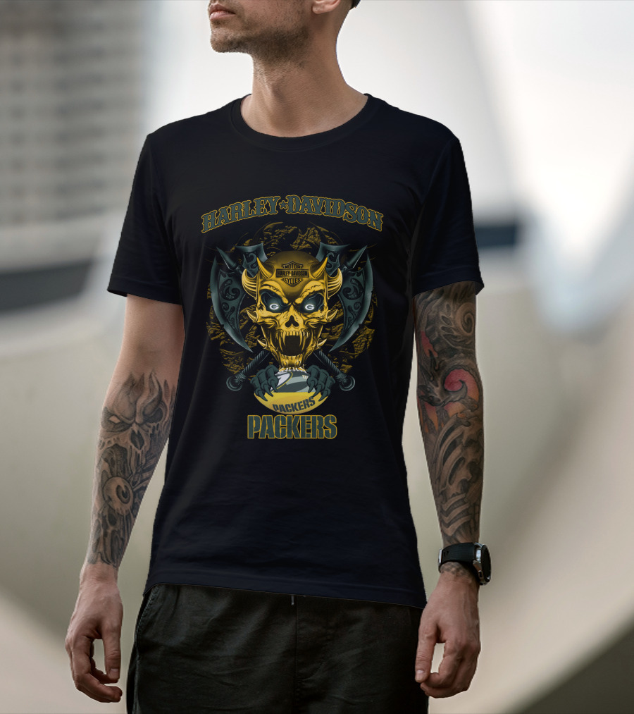 Harley Davidson Motorcycles Packers Skull T-Shirt