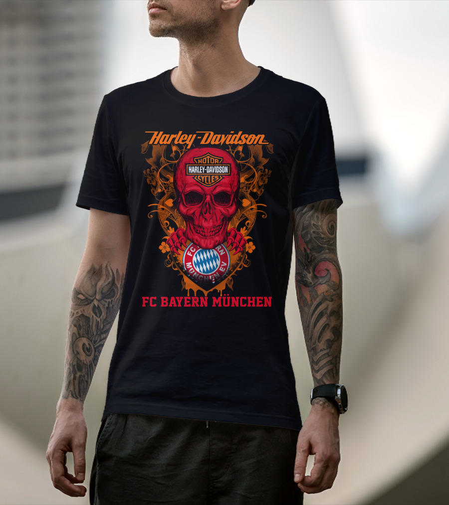 Harley Davidson Motor Cycles Skull Fc Bayern München T-Shirt