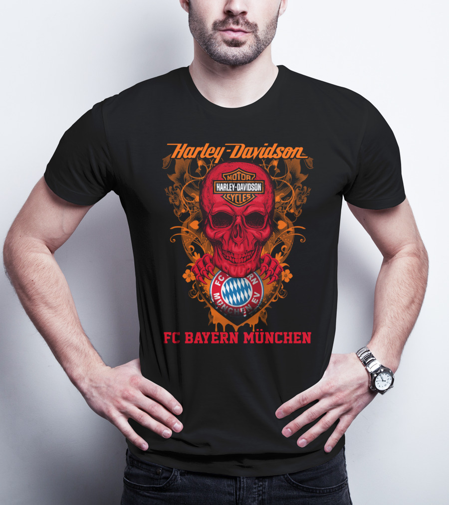 Harley Davidson Motor Cycles Skull Fc Bayern München T-Shirt