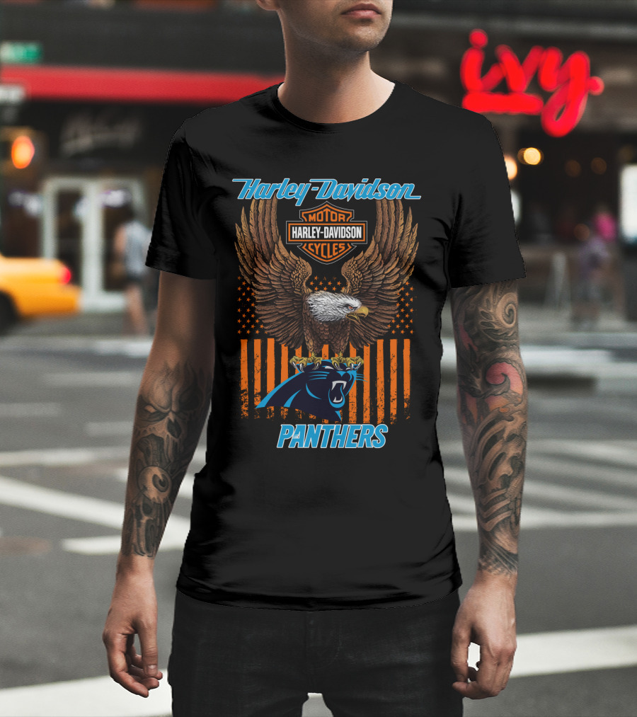 Harley Davidson Motor Cycles Eagle Carolina Panthers T-Shirt