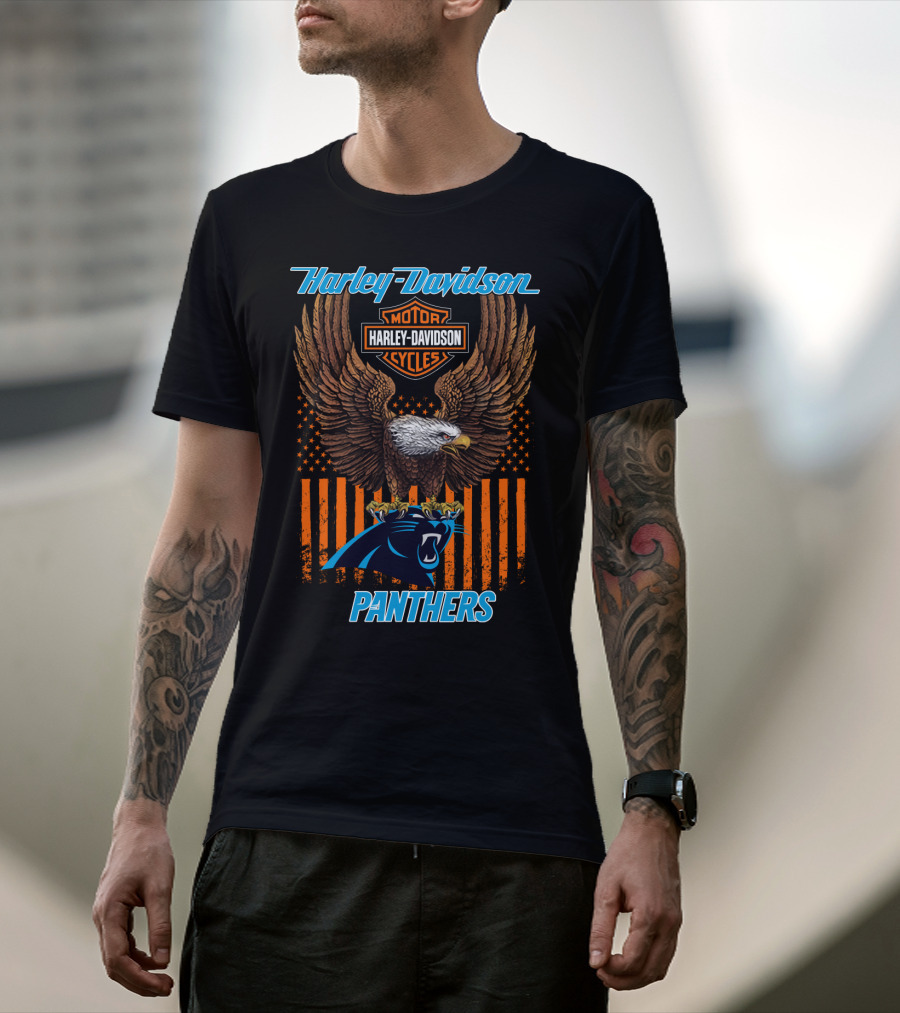 Harley Davidson Motor Cycles Eagle Carolina Panthers T-Shirt