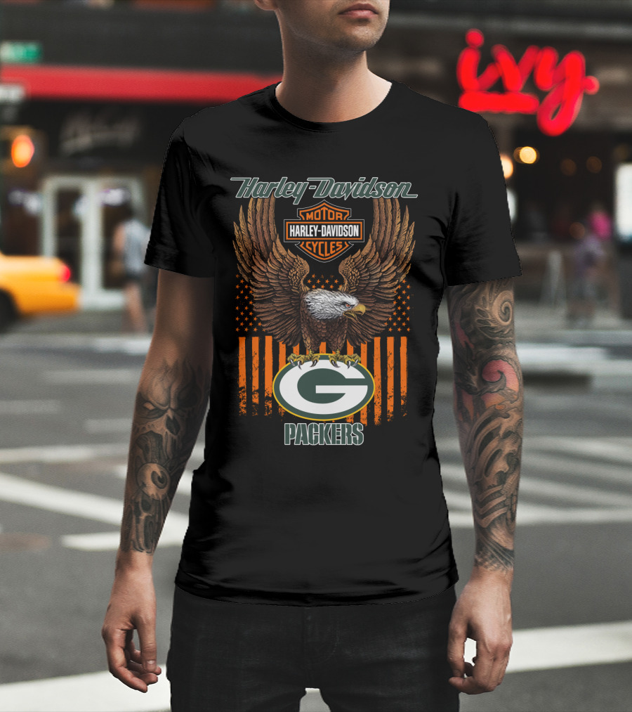 Harley Davidson Motor Cycles Eagle Green Bay Packers T-Shirt