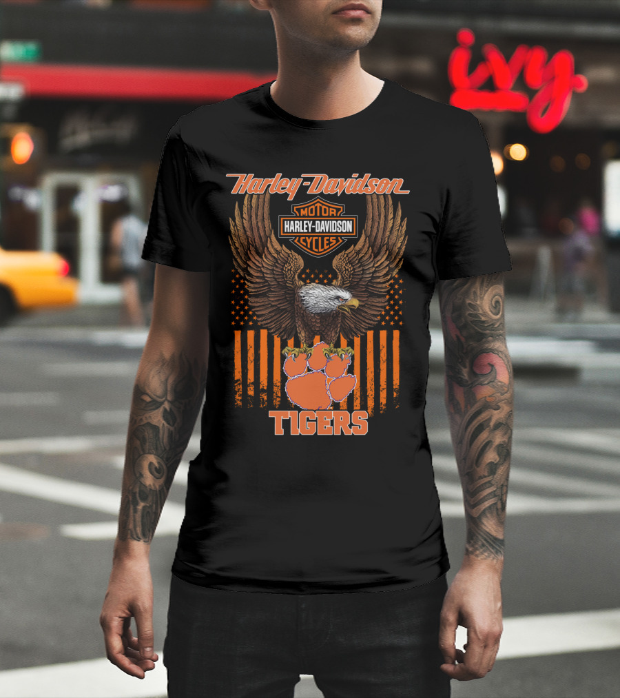 Harley Davidson Motor Cycles Eagle Clemson Tigers T-Shirt