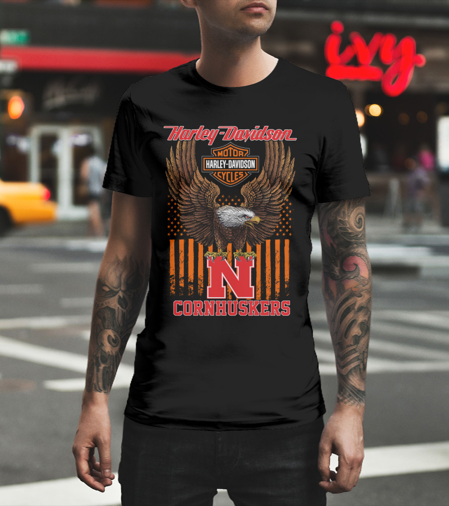Harley Davidson Motor Cycles Eagle Nebraska Cornhuskers T-Shirt