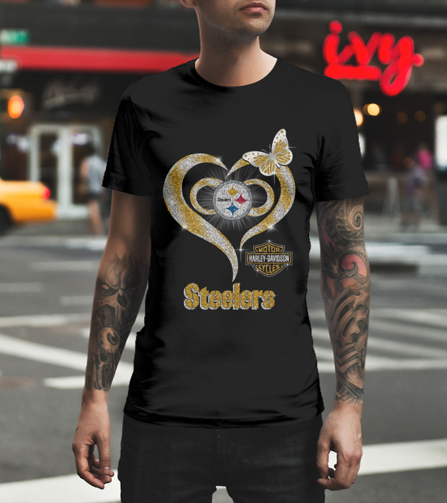 Steelers Heart Harley Davidson Butterfly T-Shirt