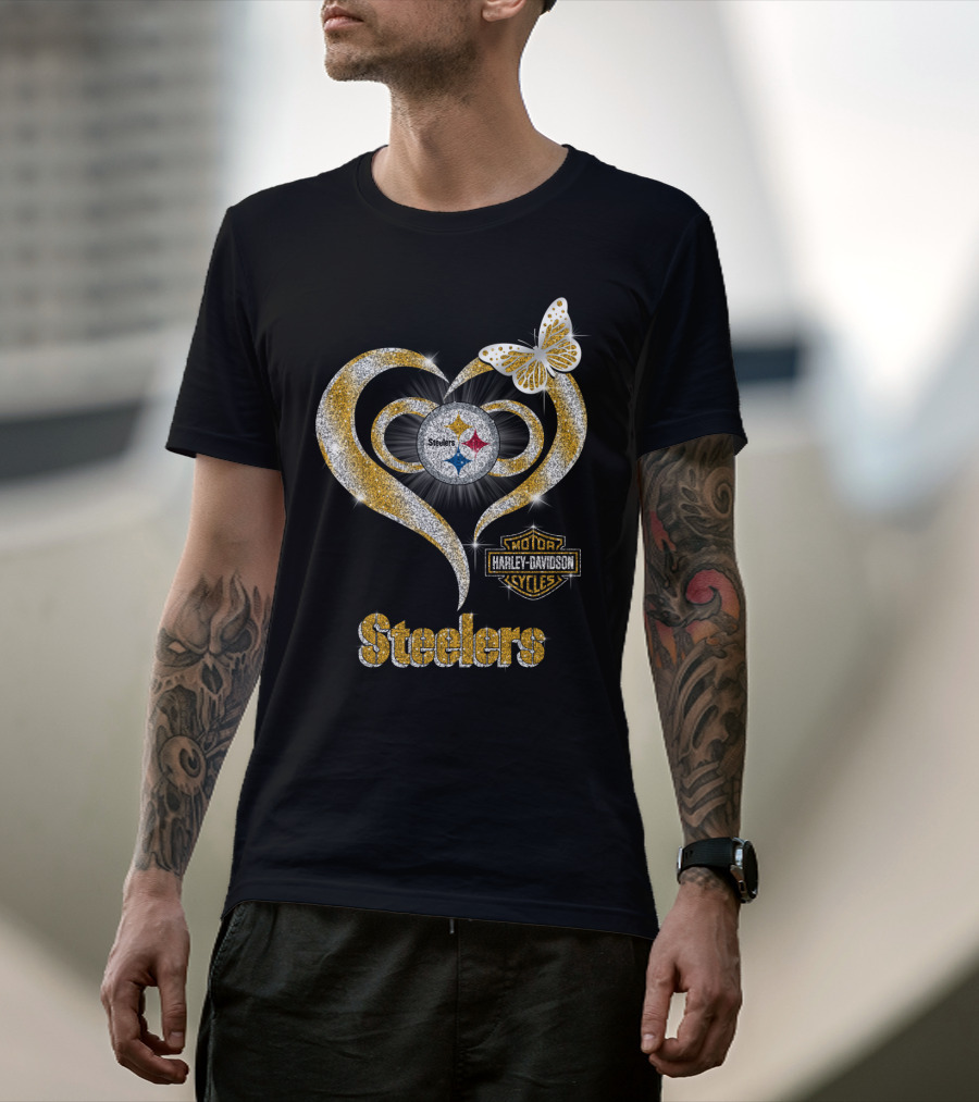 Steelers Heart Harley Davidson Butterfly T-Shirt