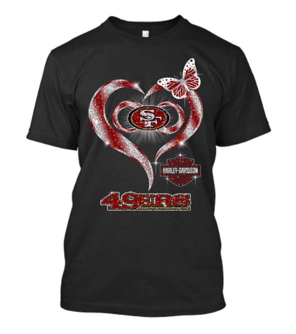 San Francisco 49ers Harley Davidson Heart Butterfly T-Shirt