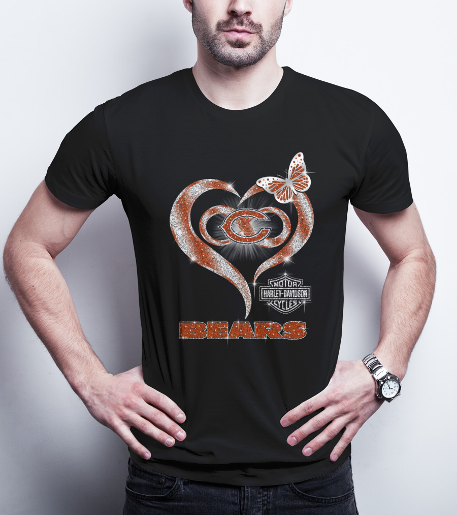 Hlh01 Chicago Bears Heart Butterfly Harley Davidson Cycles T-Shirt
