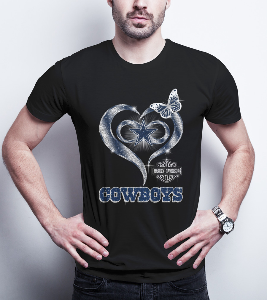 Star Heart Dallas Cowboys Harley Davidson Butterfly T-Shirt