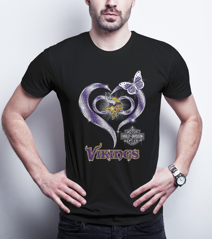 Vikings Harley Davidson Butterfly Heart T-Shirt