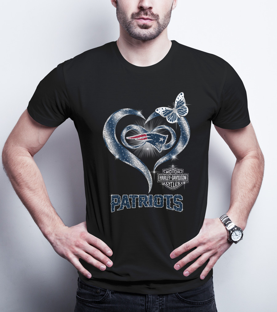 New England Patriots Heart Butterfly Harley Davidson Motor Patriots T-Shirt