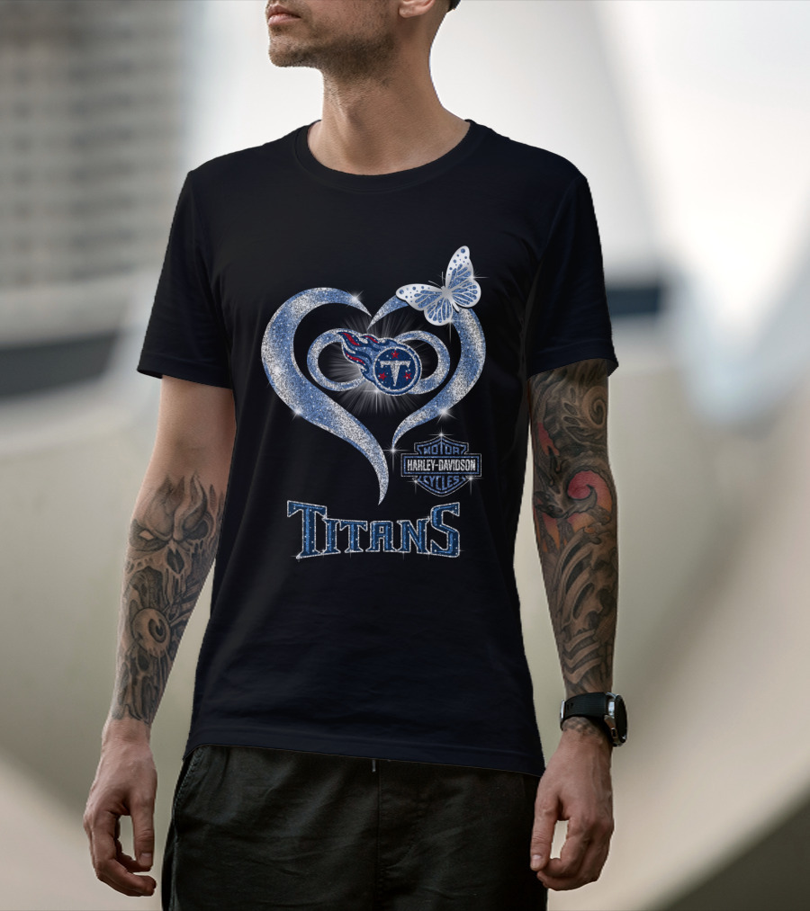 Hlh01 Tennessee Titans Heart Butterfly Harley Davidson T-Shirt