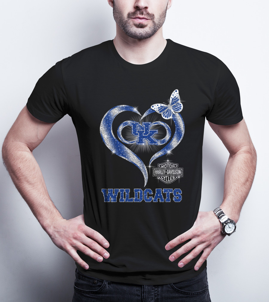 Uk Wildcats Heart Motor Harley Davidson Cycles Butterfly T-Shirt