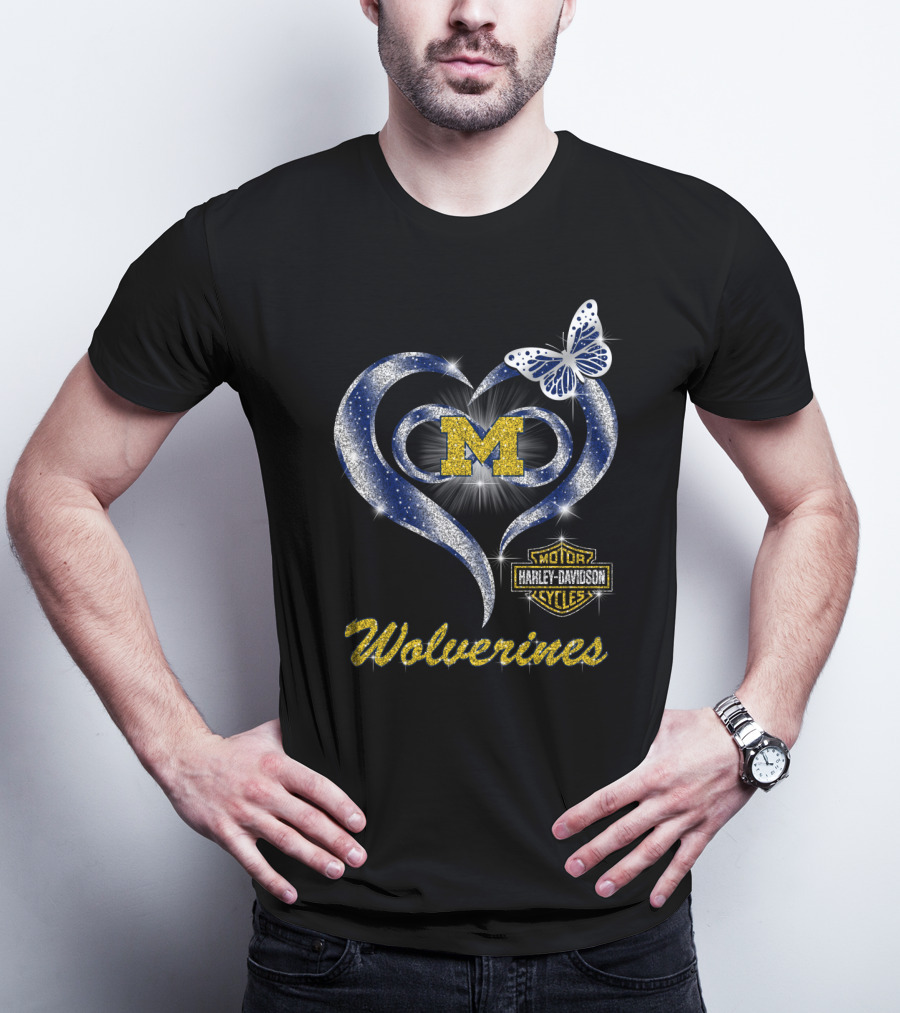 Hlh01 Michigan Wolverines Heart M Harley Davidson Butterfly T-Shirt