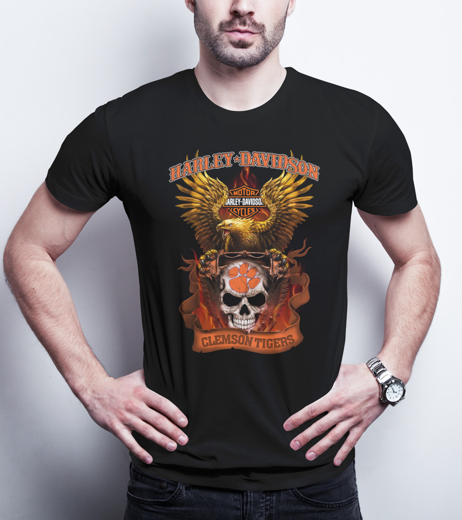 Harley Davidson Eagle Skull Clemson Tigers T-Shirt