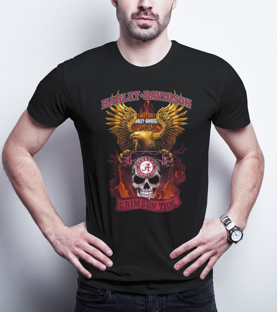 Harley Davidson Alabama Crimson Tide Motorcycles Eagle Skull T-Shirt