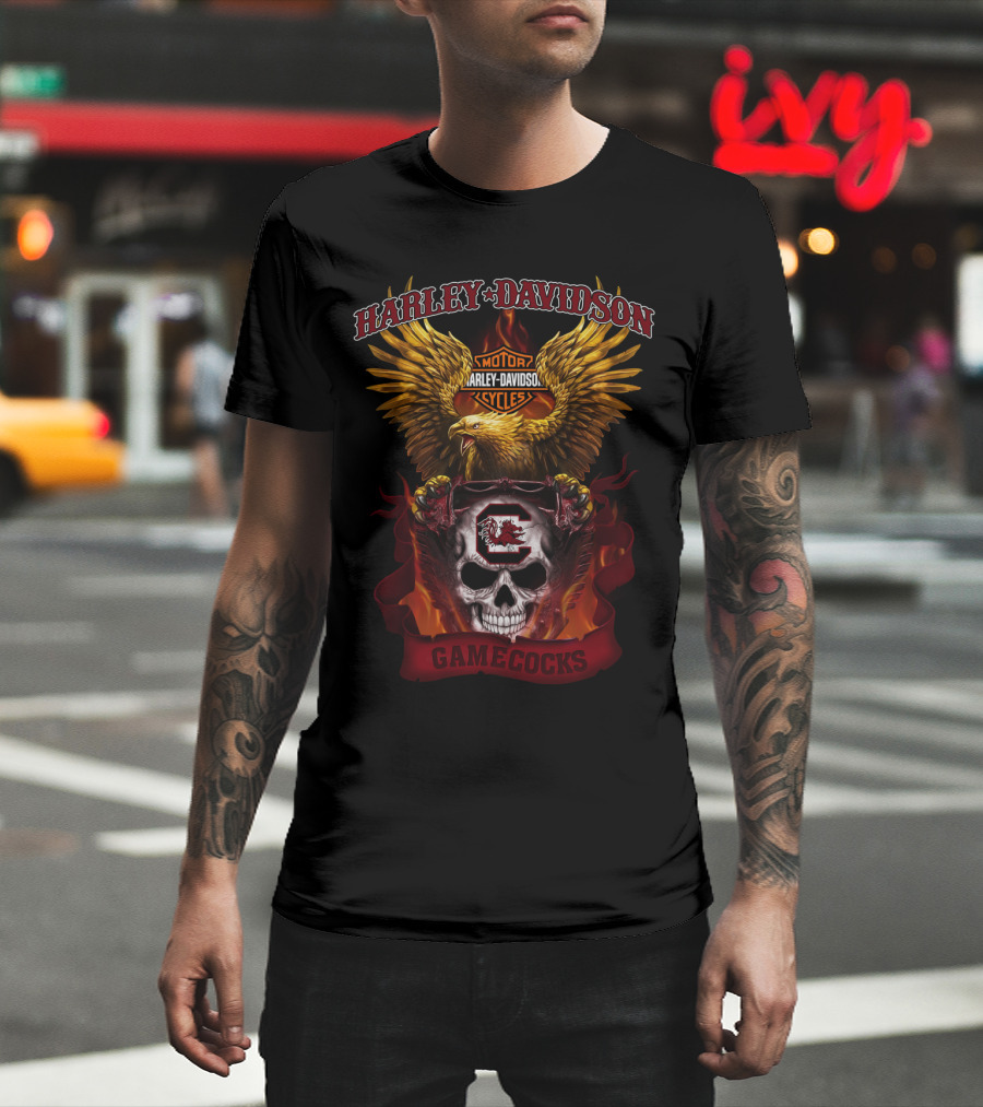 Harley Davidson South Carolina Gamecocks Skull And Eagle T-Shirt