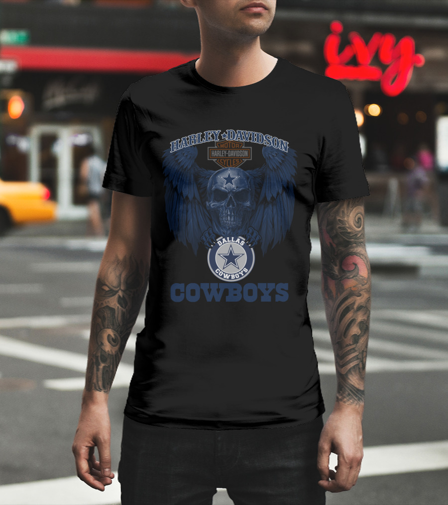Harley Davidson Dallas Cowboys Cowboys Nfl Skull Wings T-Shirt