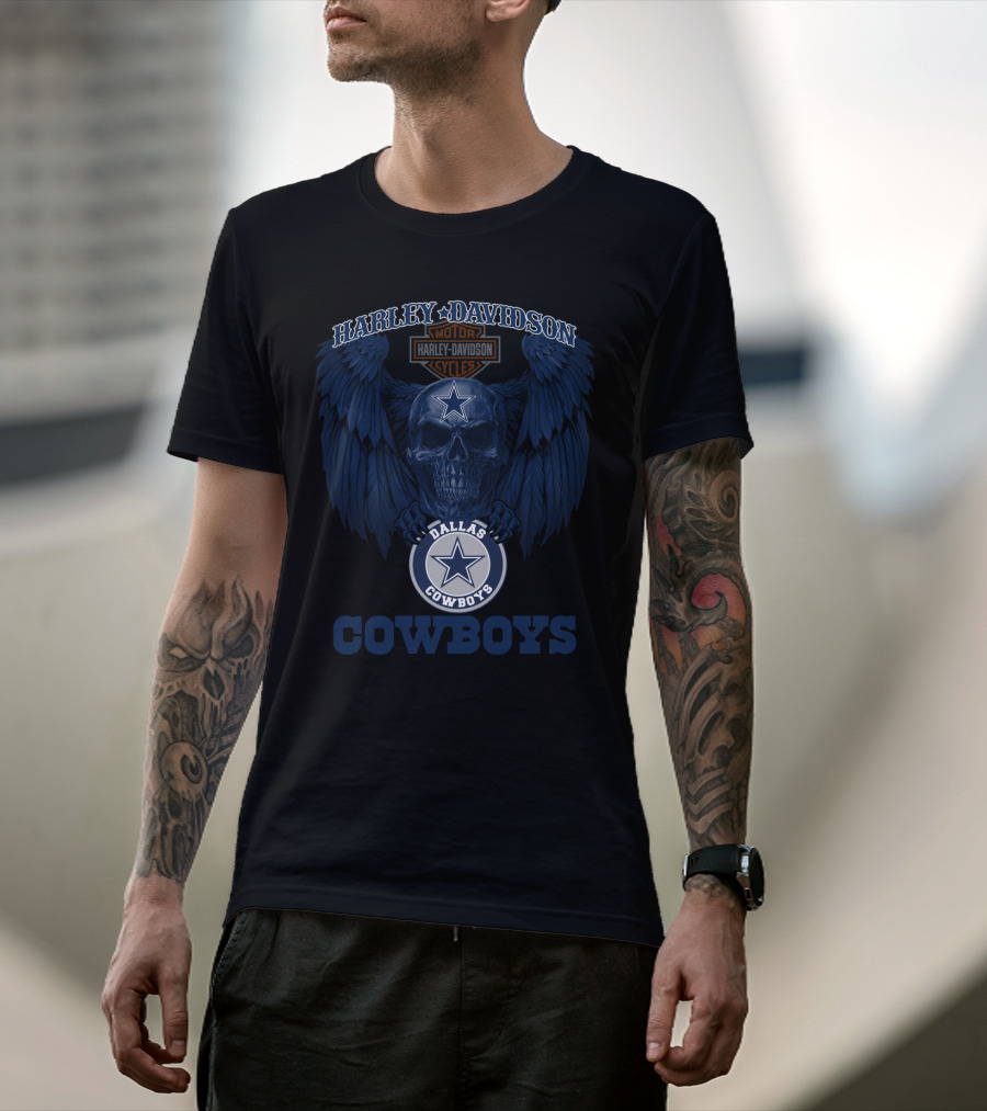 Harley Davidson Dallas Cowboys Cowboys Nfl Skull Wings T-Shirt