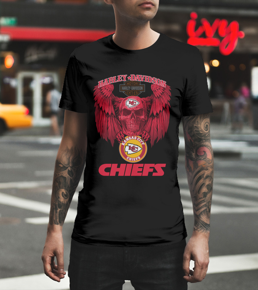 Harley Davidson Kansas City Chiefs Skull Wings T-Shirt