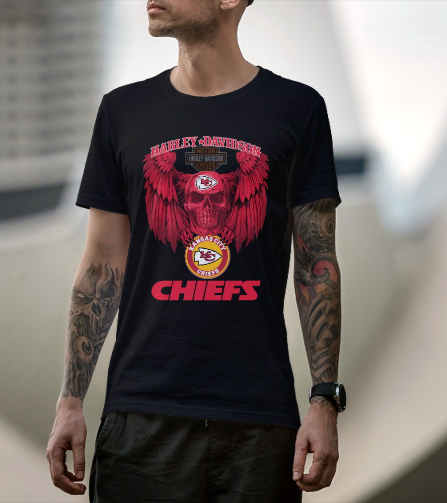 Harley Davidson Kansas City Chiefs Skull Wings T-Shirt