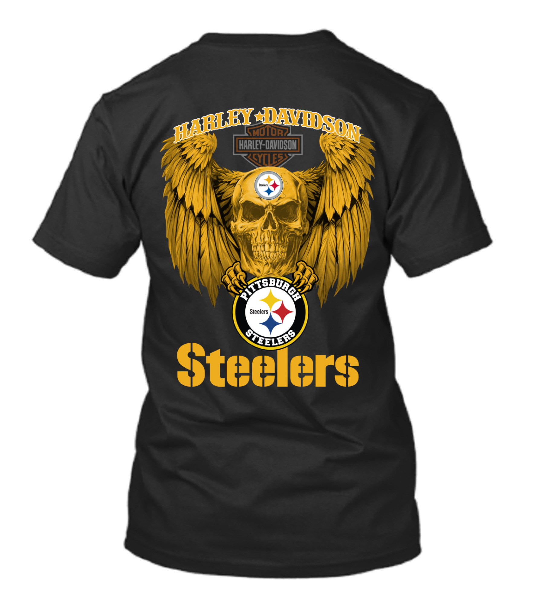 Harley Davidson Pittsburgh Steelers Skull Motor Cycles Winged T-Shirt
