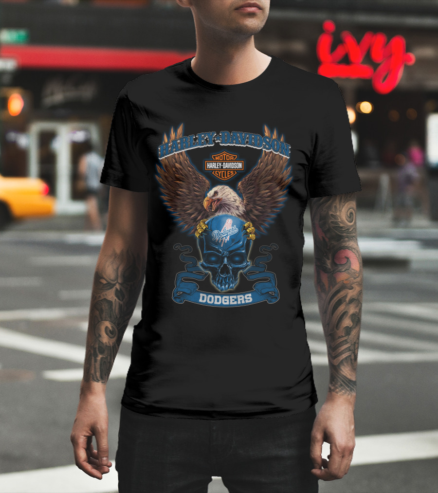 Harley Davidson Los Angeles Dodgers Eagle Skull Mlb 0407 T-Shirt